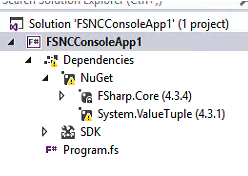 Create a F# .net core/standard project, the dependencies nodes occurs warning signs due to nuget ...