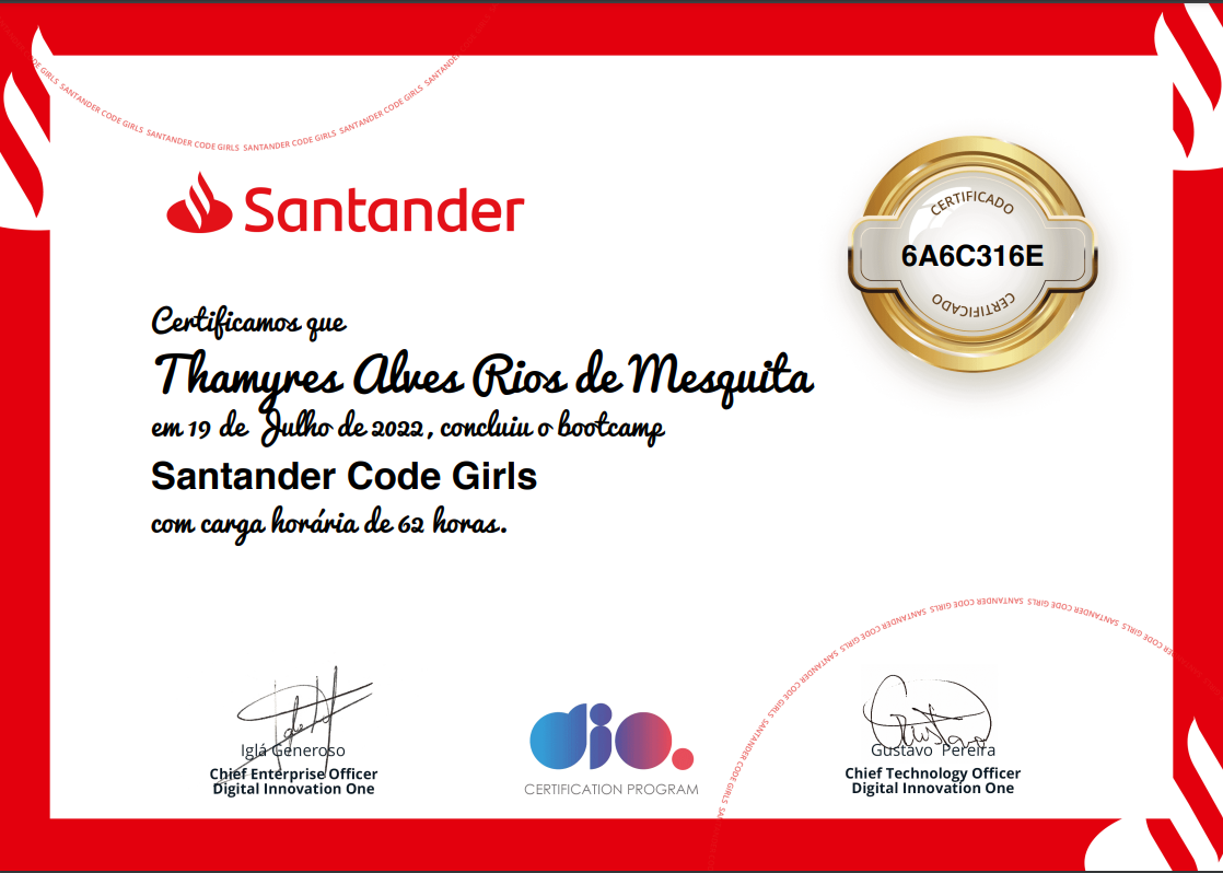 GitHub - Thamyresarm/dio-bootcamp-Santander-Code-Girls-Desafio-de-Codigo: Santander Code Girls ...