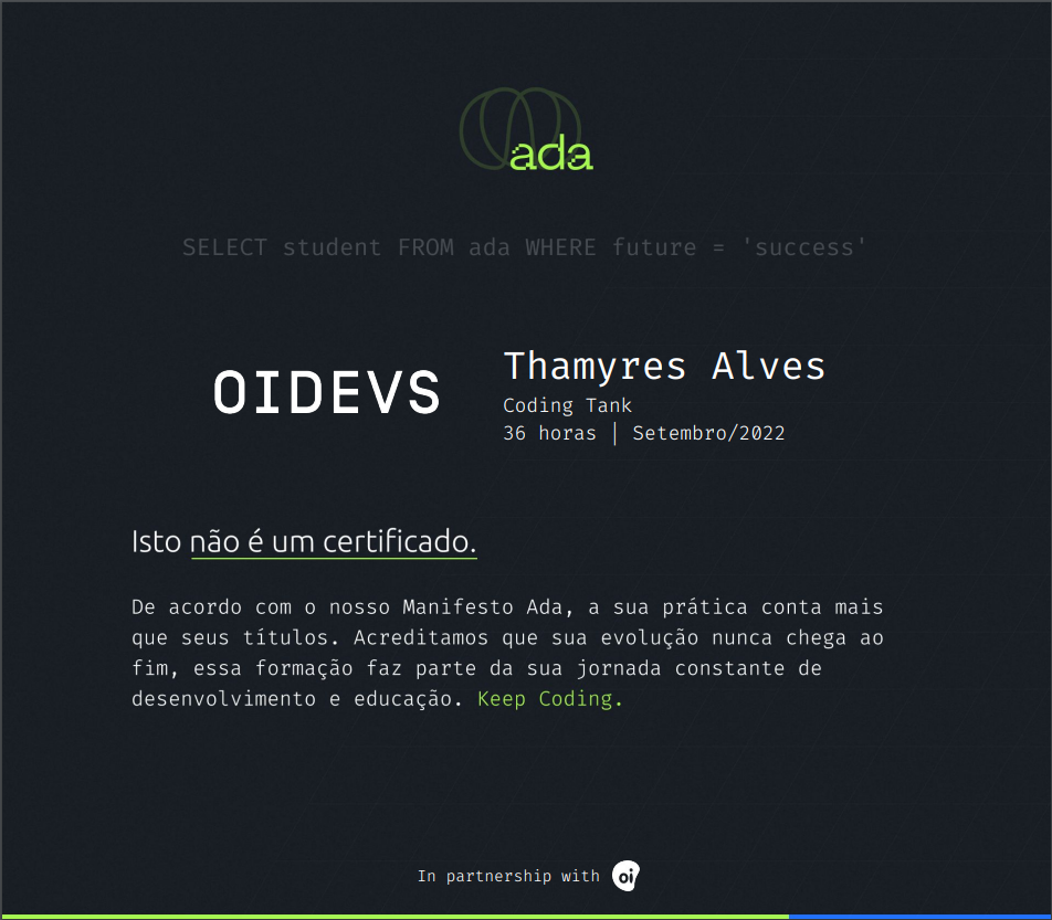 GitHub - Thamyresarm/OiDevs-LetsCodeAda-Exercicios: Repositório com os exercícios do Code Tank ...