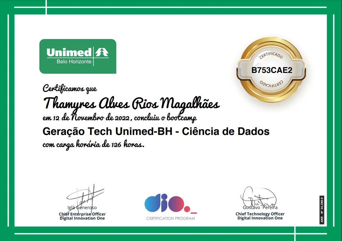 GitHub - Thamyresarm/dio-bootcamp-UnimedBH-CienciaDados: Repositório Criado para inserir os ...