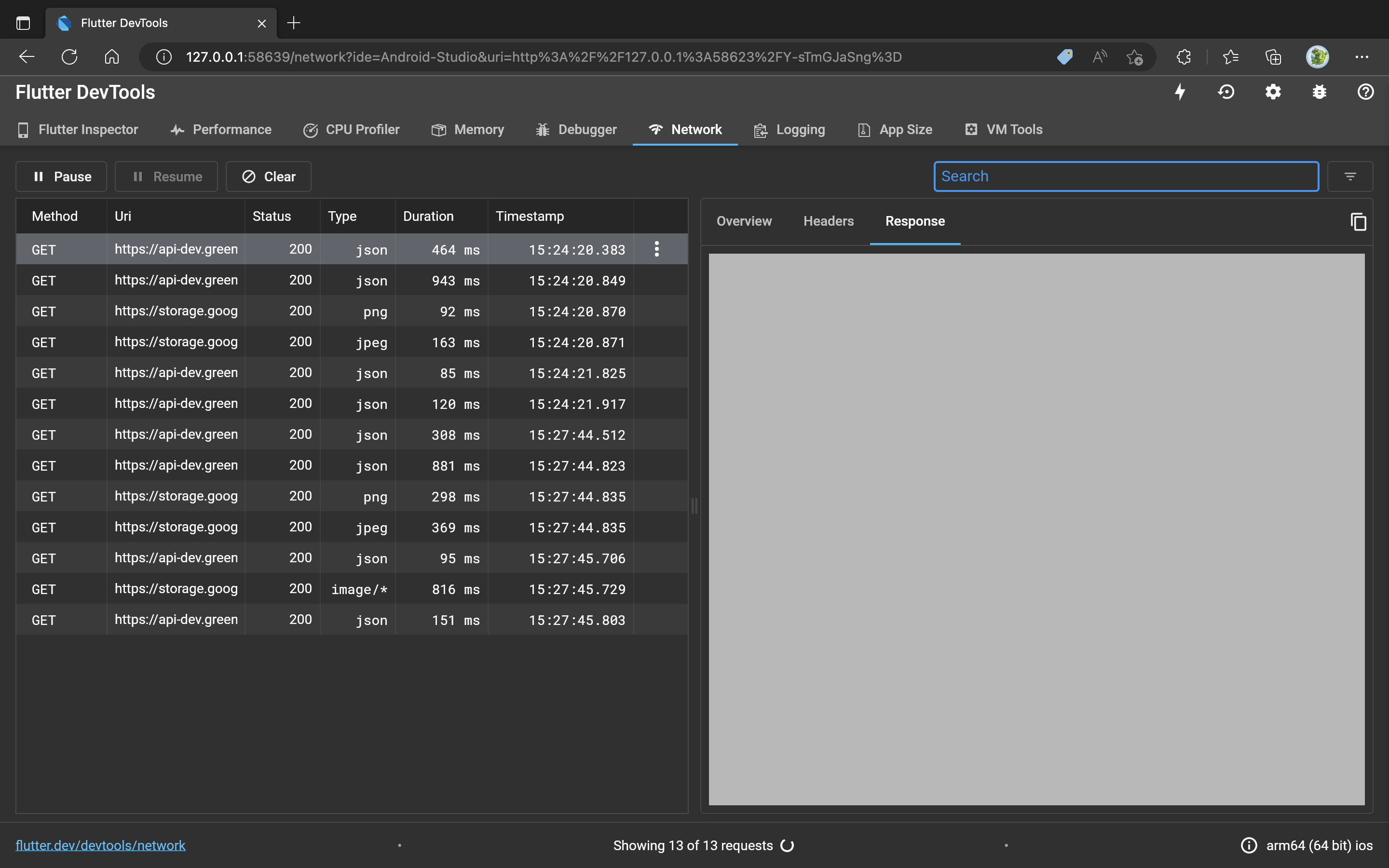 Network Response & Request is always empty · Issue #5327 · flutter/devtools · GitHub