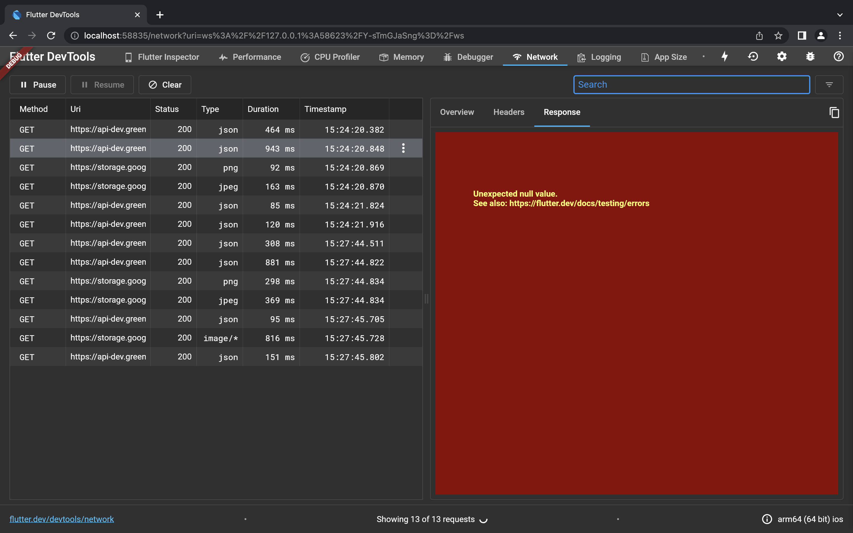 Network Response & Request is always empty · Issue #5327 · flutter/devtools · GitHub