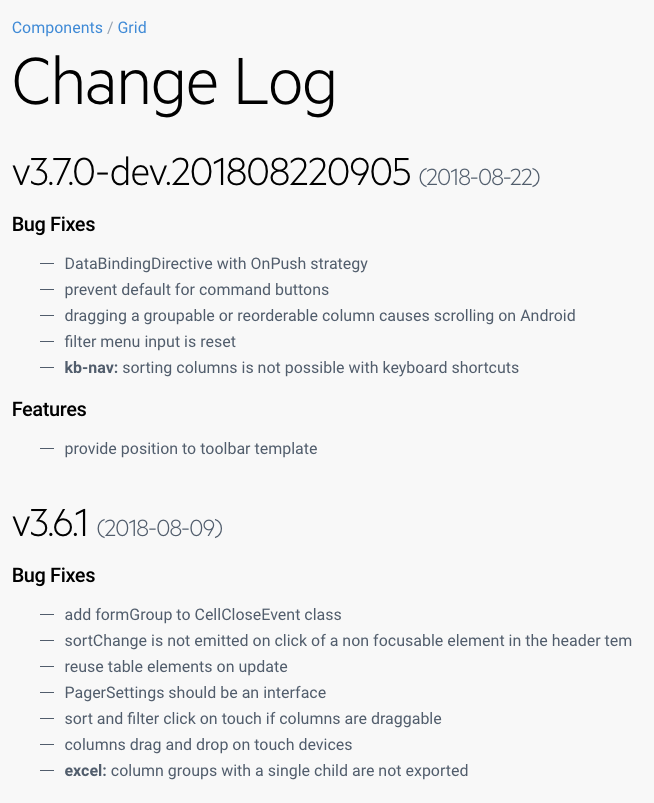 Provide dev channel changelog · Issue #974 · telerik/kendo-angular · GitHub