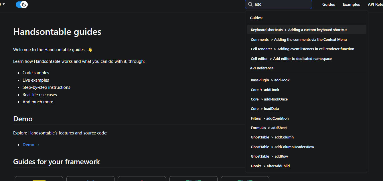 Search only shows results from API reference · Issue #948 · handsontable/hyperformula · GitHub