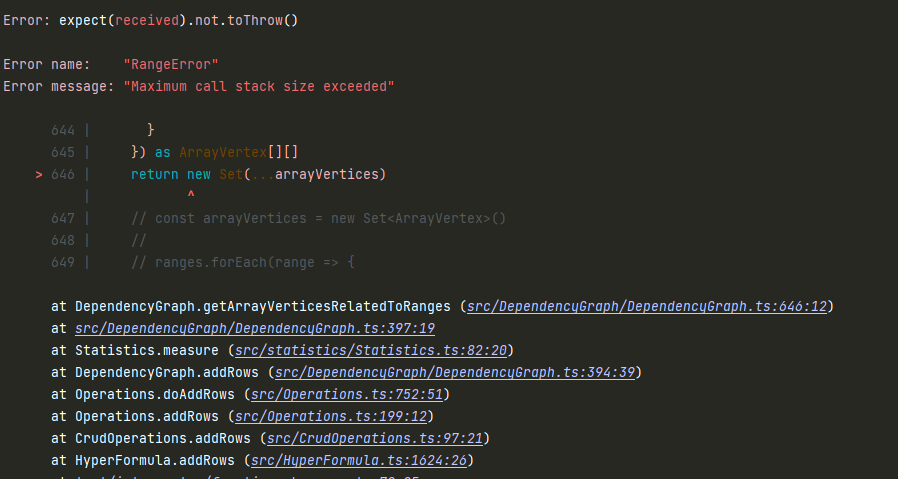 [Bug]: `Maximum call stack size exceeded` when adding a row to a huge spreadsheet with formulas ...