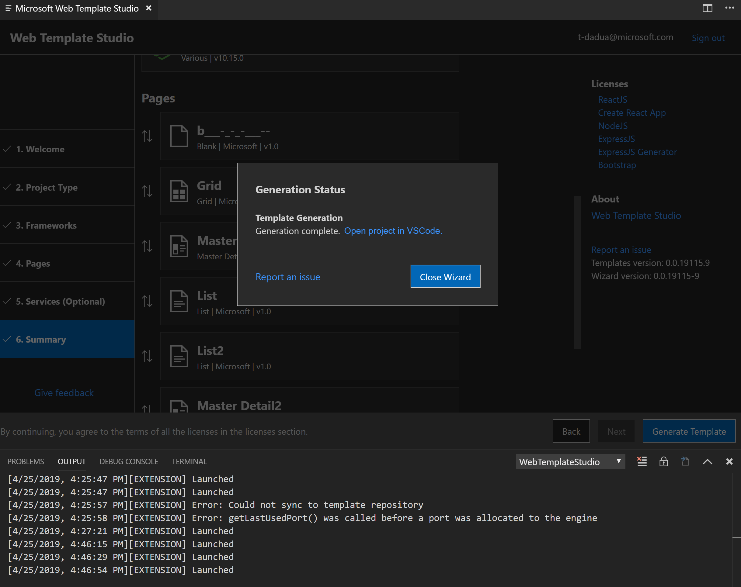 The extension should either refresh the wizard on relaunch or close the ...