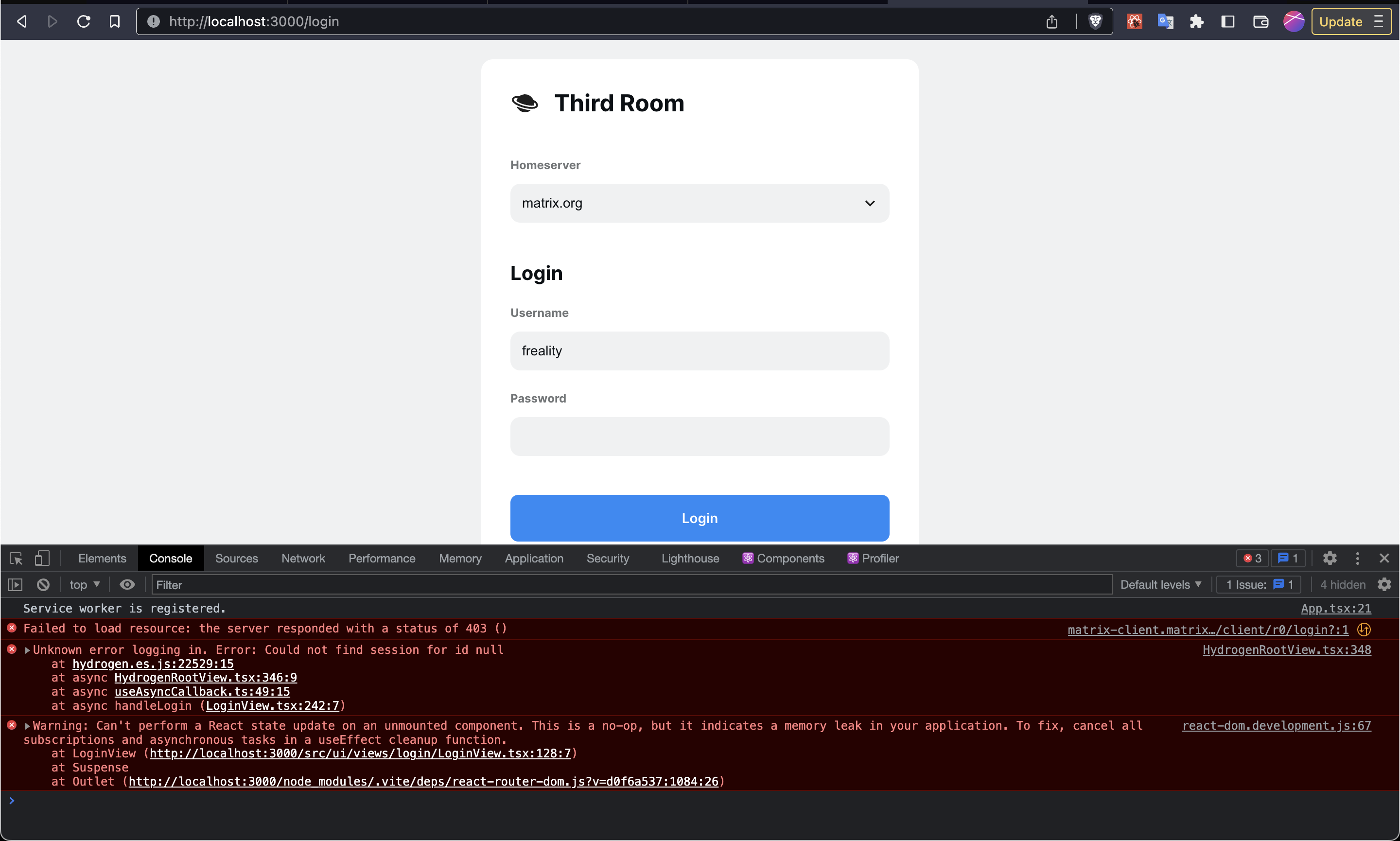 Can't login with my matrix ID · Issue #499 · matrix-org/thirdroom · GitHub