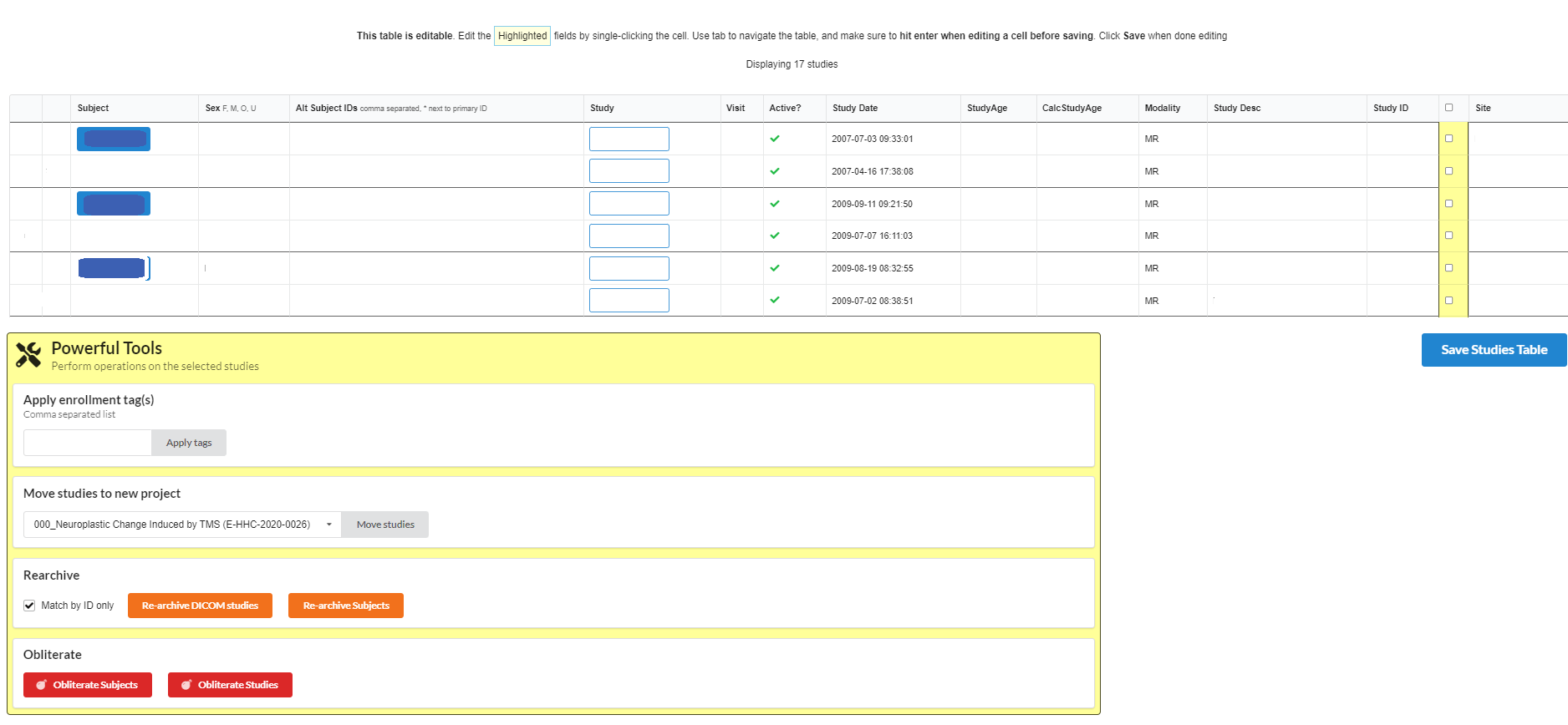 Managing projects - NiDB Documentation