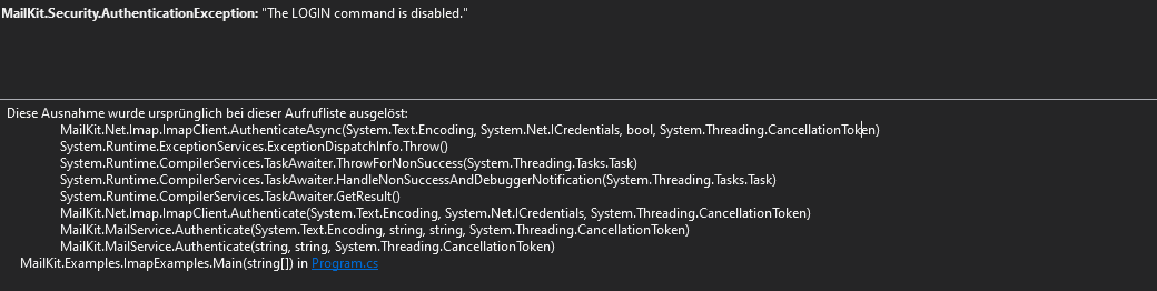 MailKit.Security.AuthenticationException | The LOGIN command is disabled · Issue #980 ...