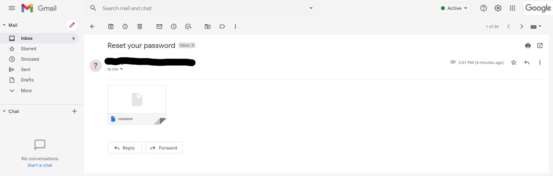 reset password Link sent by mail is contained in the attachement ...