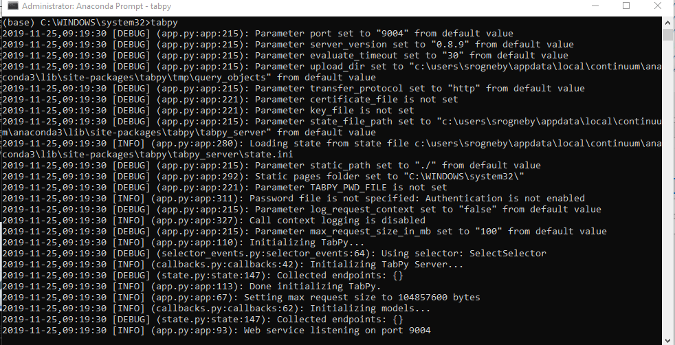 TabPy launches with Anaconda cmd line but not Windows cmd line · Issue #362 · tableau/TabPy · GitHub