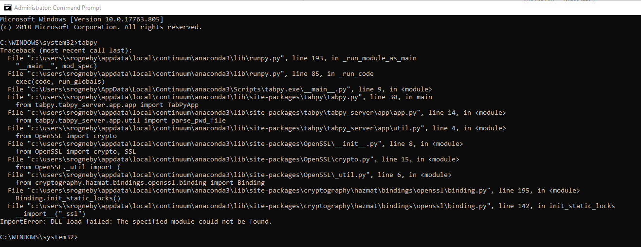 TabPy launches with Anaconda cmd line but not Windows cmd line · Issue ...