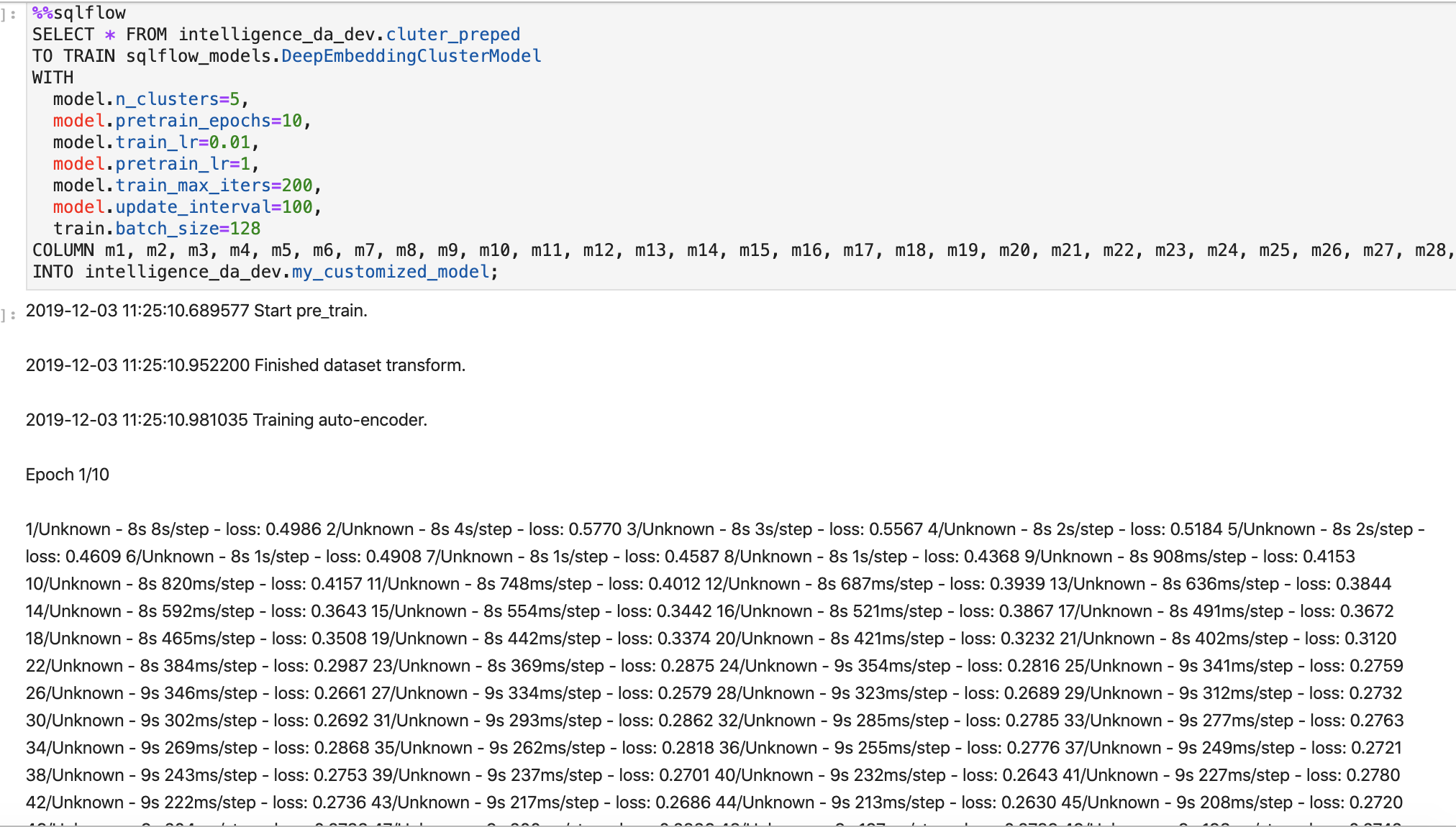 Reduce the print log of the deep-embedding model · Issue #1365 · sql-machine-learning/sqlflow ...