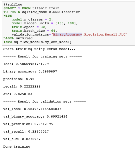 Incorrect validation result of DNNclassifier · Issue #1899 · sql-machine-learning/sqlflow · GitHub