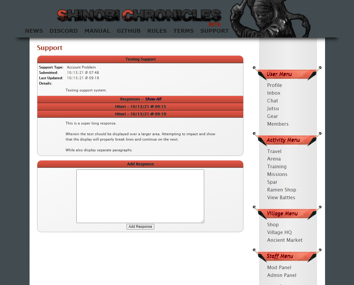 [WIP] Support Request System · Issue #140 · elementum-games/shinobi-chronicles · GitHub
