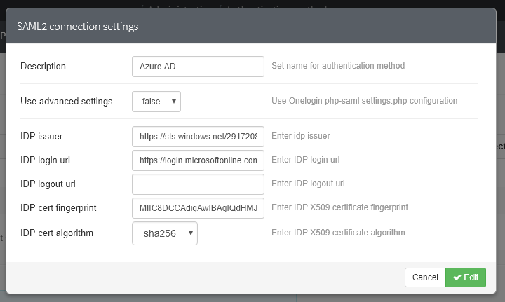 Errors when configuring SAML for Azure Active Directory · Issue #1430 · phpipam/phpipam · GitHub