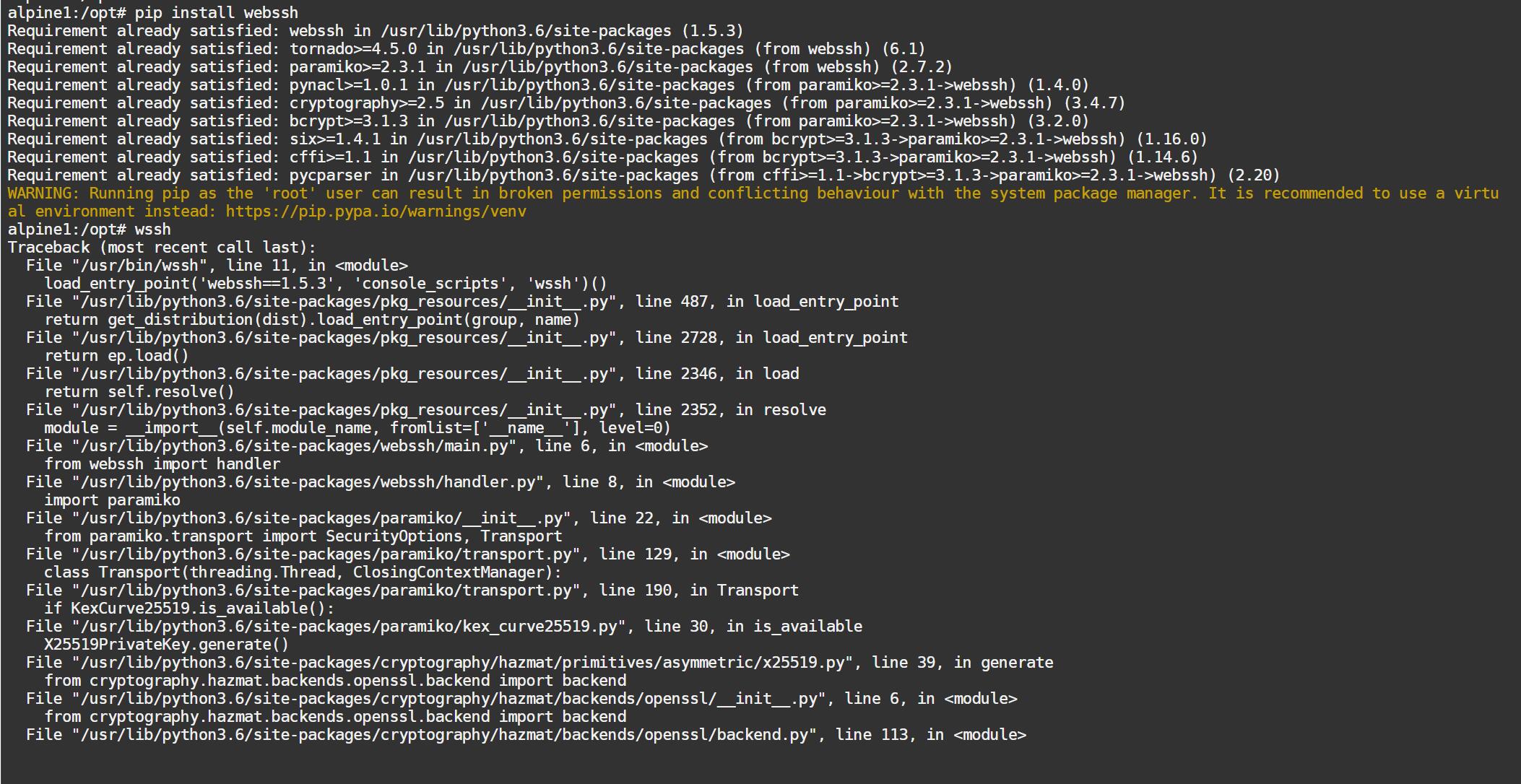 安装成功了，但是启动后报错 · Issue #231 · huashengdun/webssh · GitHub
