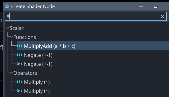 Allow searching Visual Shader nodes by the math operator symbol instead of just by name (example ...