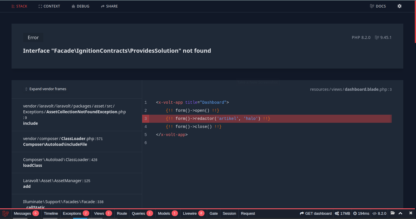 Interface "Facade\IgnitionContracts\ProvidesSolution" not found · Issue #188 · laravolt/laravolt ...