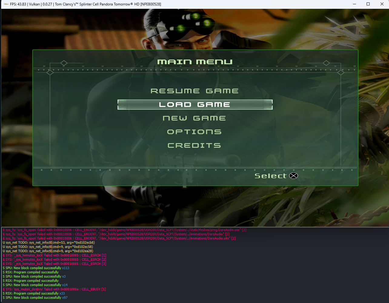 Splinter Cell Trilogy HD (PSN Versions) Hang on first loading screen · Issue #13890 · RPCS3 ...