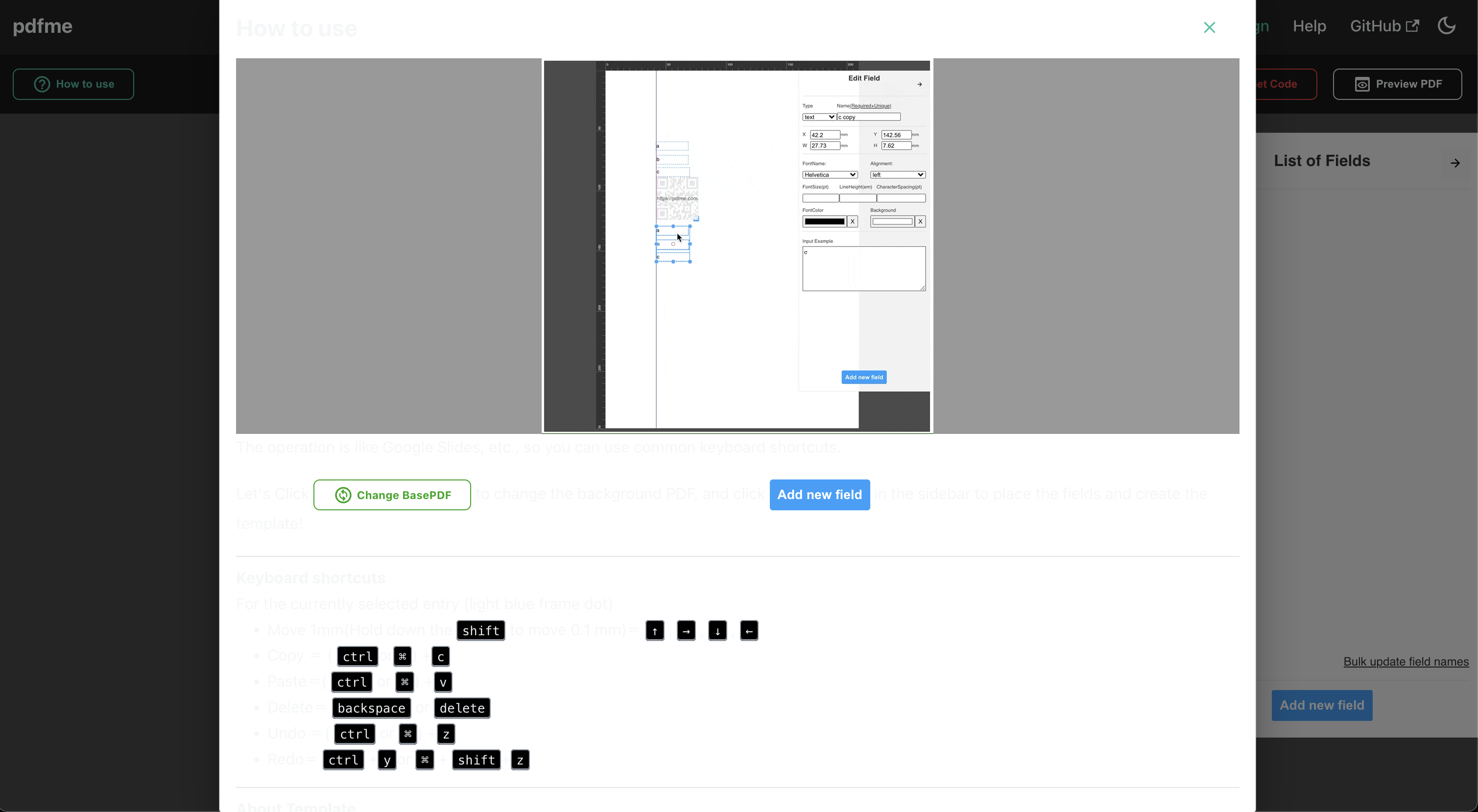 Can T See Text At How To Use Modal Of Template Design · Issue 56 · Pdfme