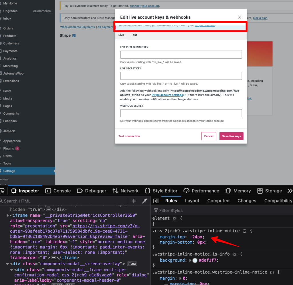Inline messages are hidden when adding keys · Issue #2544 · woocommerce/woocommerce-gateway ...