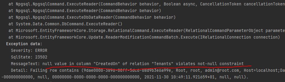 [BUG] Error while seeding rootDB (PostgreSQL) · Issue #215 · fullstackhero/dotnet-starter-kit ...