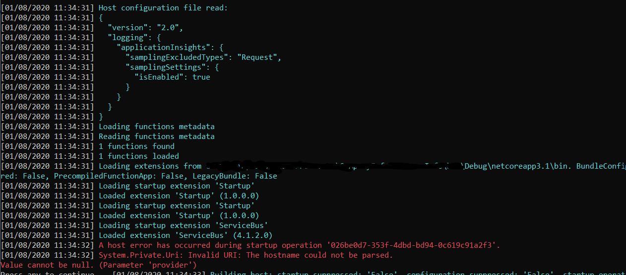 System.Private.Uri: Invalid URI: The hostname could not be parsed. Value cannot be null ...