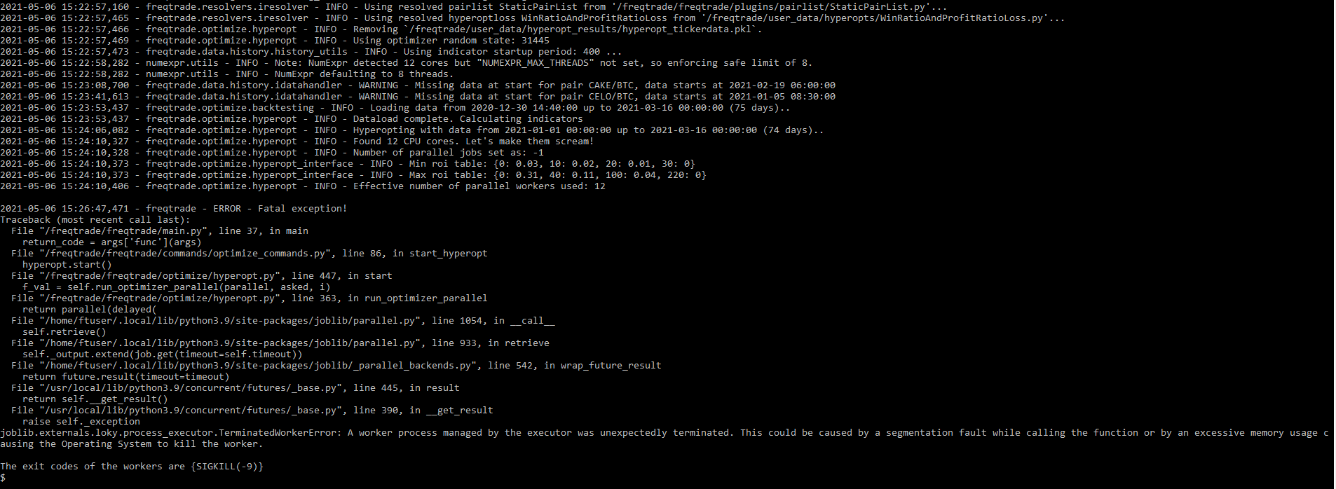 🐞 Bug - HyperOpt Memory Leak - `TerminatedWorkerError` with exit code `SIGKILL(-9), ERROR 1 ...