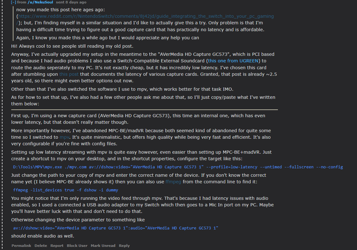 Playing Switch through Capture Card in MPV shows noticeable latency even with low latency ...