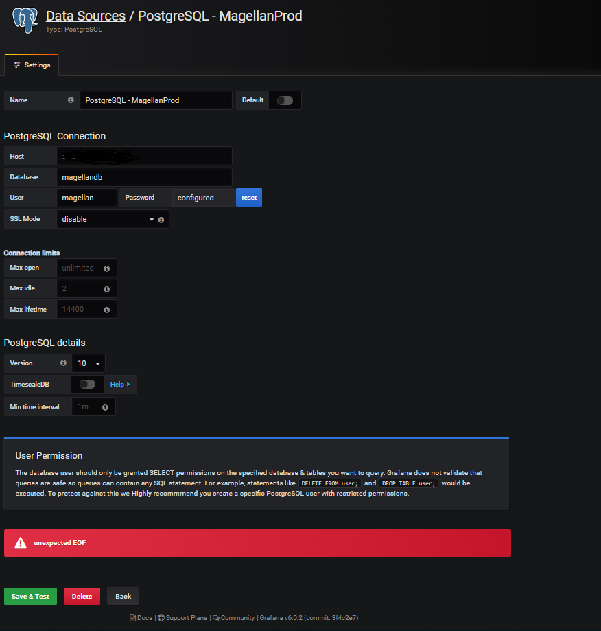 Getting Unexpected EOF error while trying to add PostgresSQL data source · Issue #16190 ...