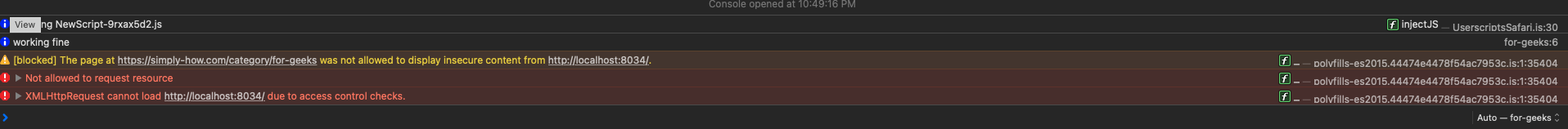 Unable to fetch content from local server · Issue #137 · quoid/userscripts · GitHub