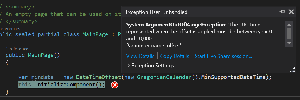 Argumentoutofrangeexception Was Thrown When Creating Datetimeoffset For