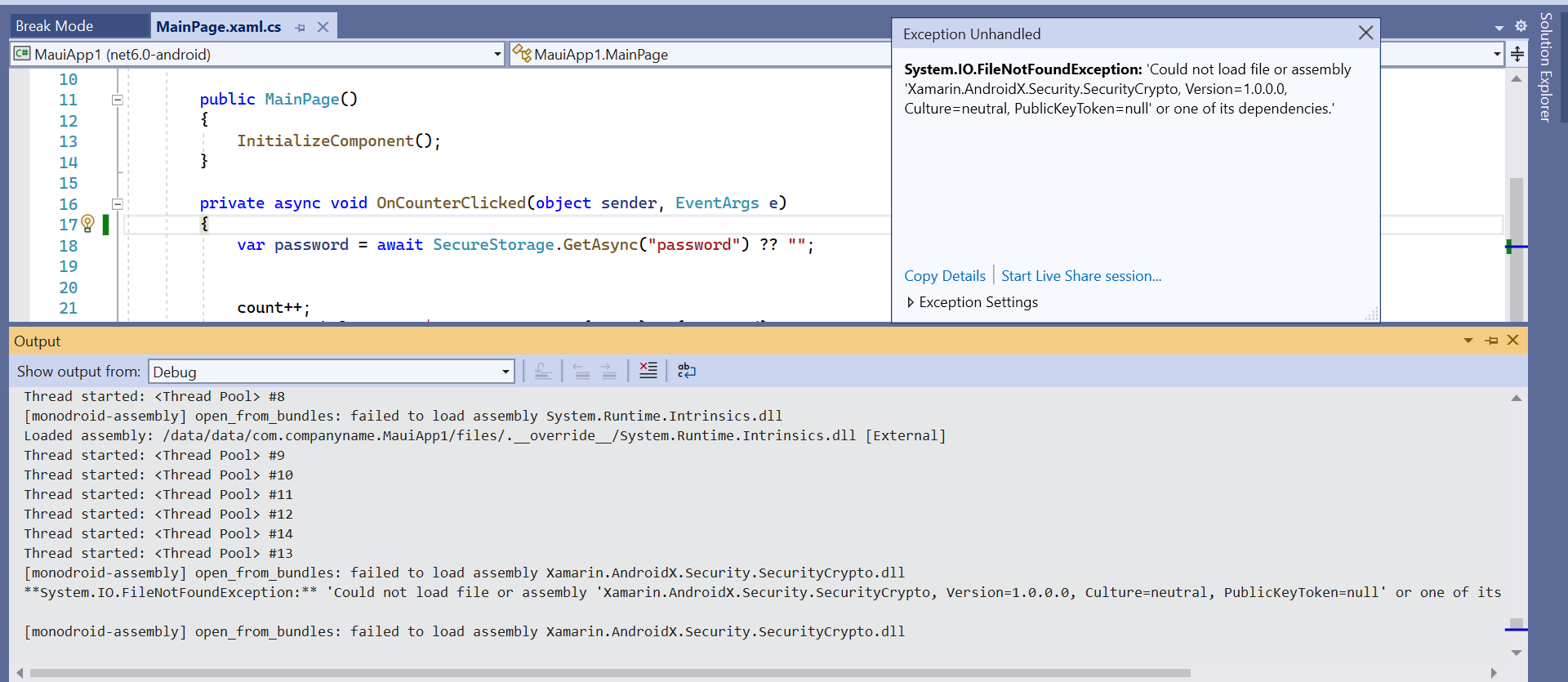 Error while using SecureStorage in MAUI application · Issue #3855 · dotnet/maui · GitHub