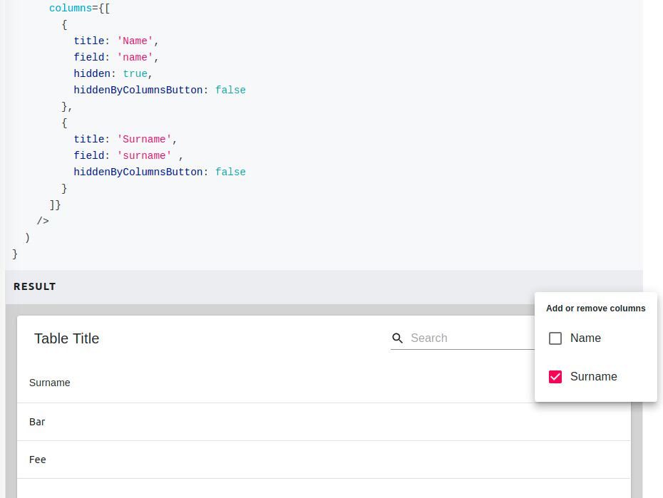 Problem With Hiding Columns In Column Selector · Issue 117 · Material Table Core Core · Github