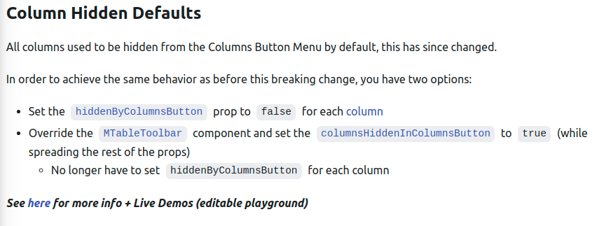Problem With Hiding Columns In Column Selector · Issue 117 · Material Table Core Core · Github