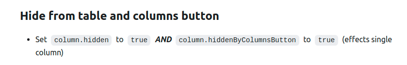 Problem With Hiding Columns In Column Selector · Issue 117 · Material Table Core Core · Github