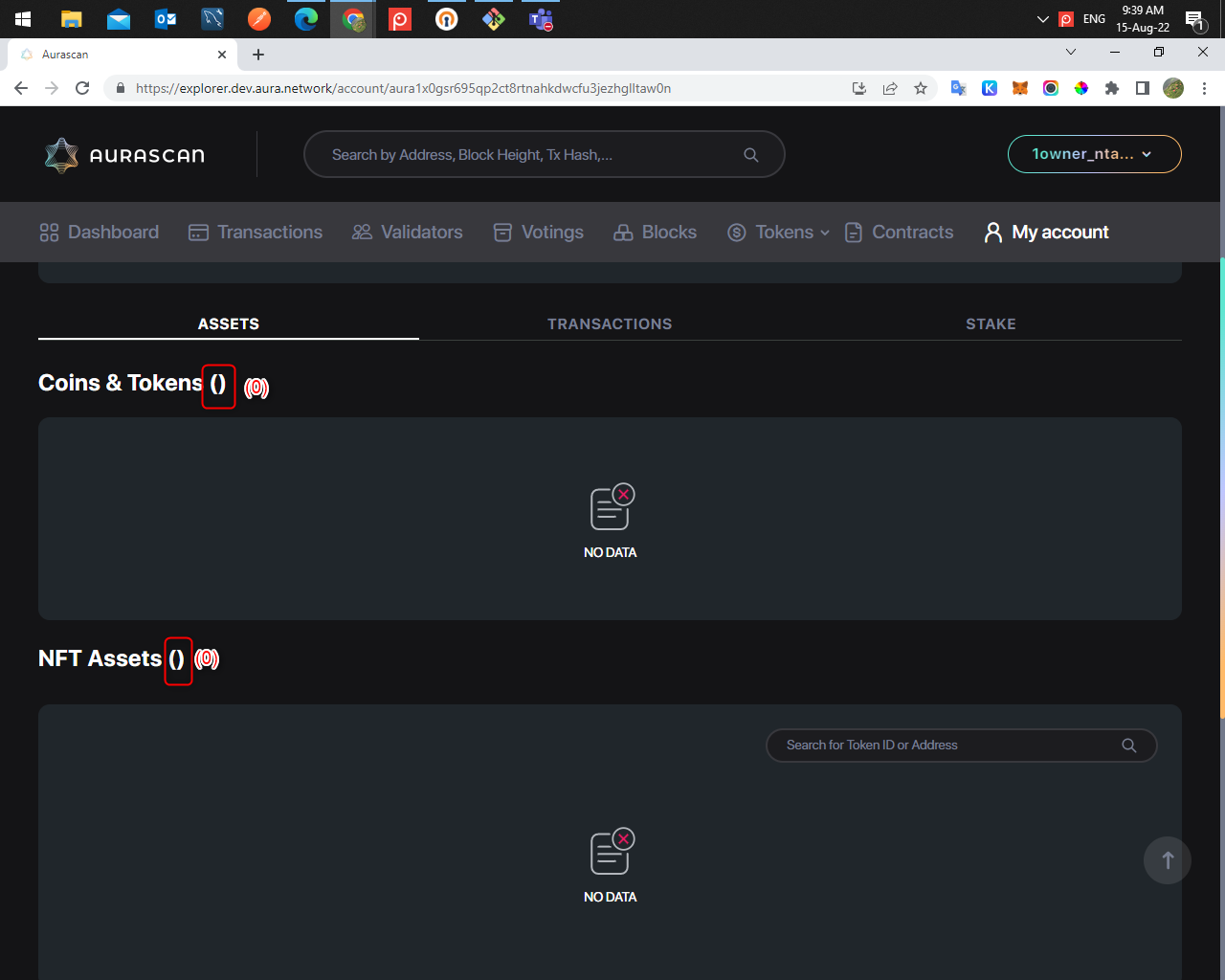 [Aurascan][MyAccount] Display incorrect information at "Coin & Tokens" and "NFT Assets" tables ...