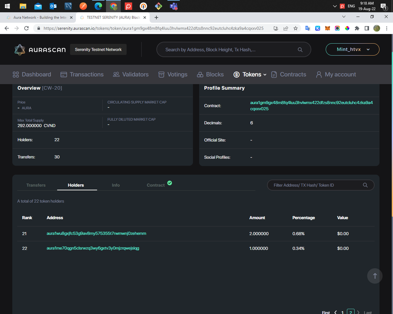 [Aurascan][Tokens][CW20][CW721] Display data incorrectly at Holders tab · Issue #825 · aura-nw ...