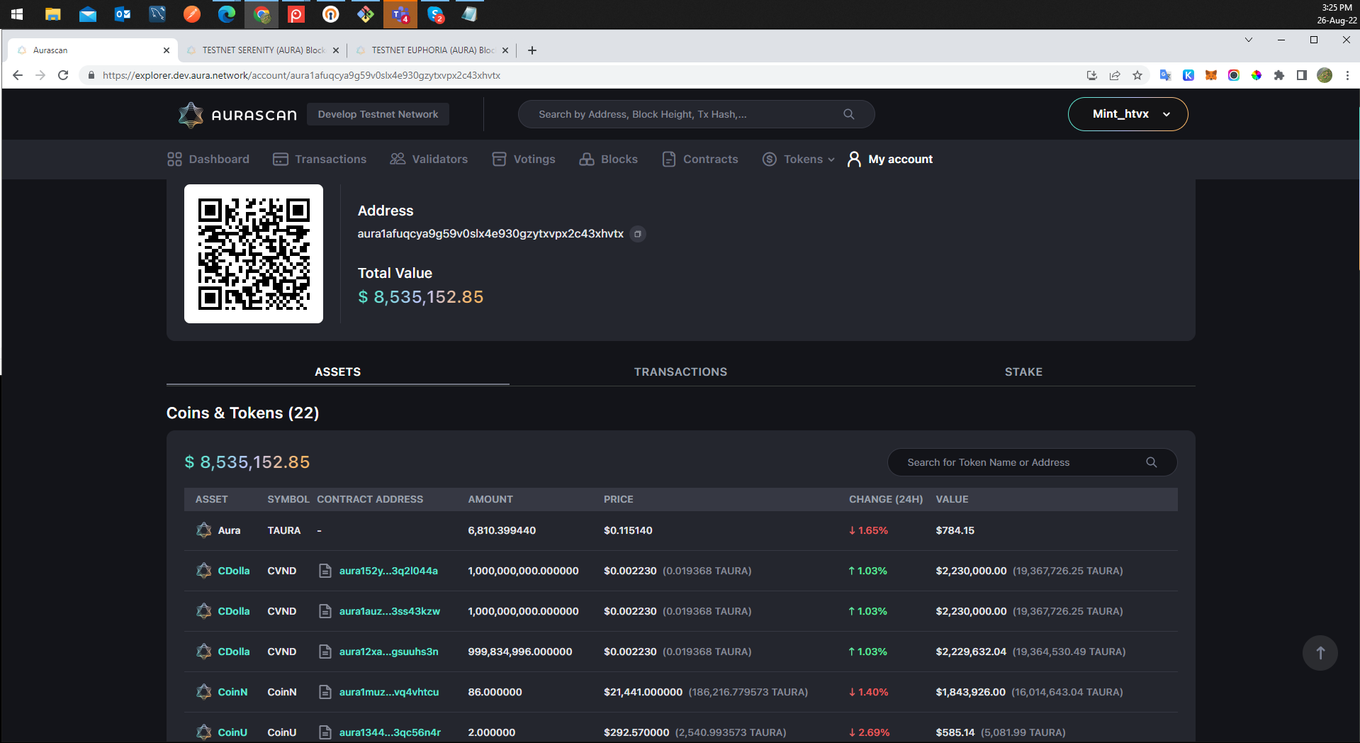 [Aurascan][MyAccount] Display incorrect information at "Coin & Tokens" and "NFT Assets" tables ...