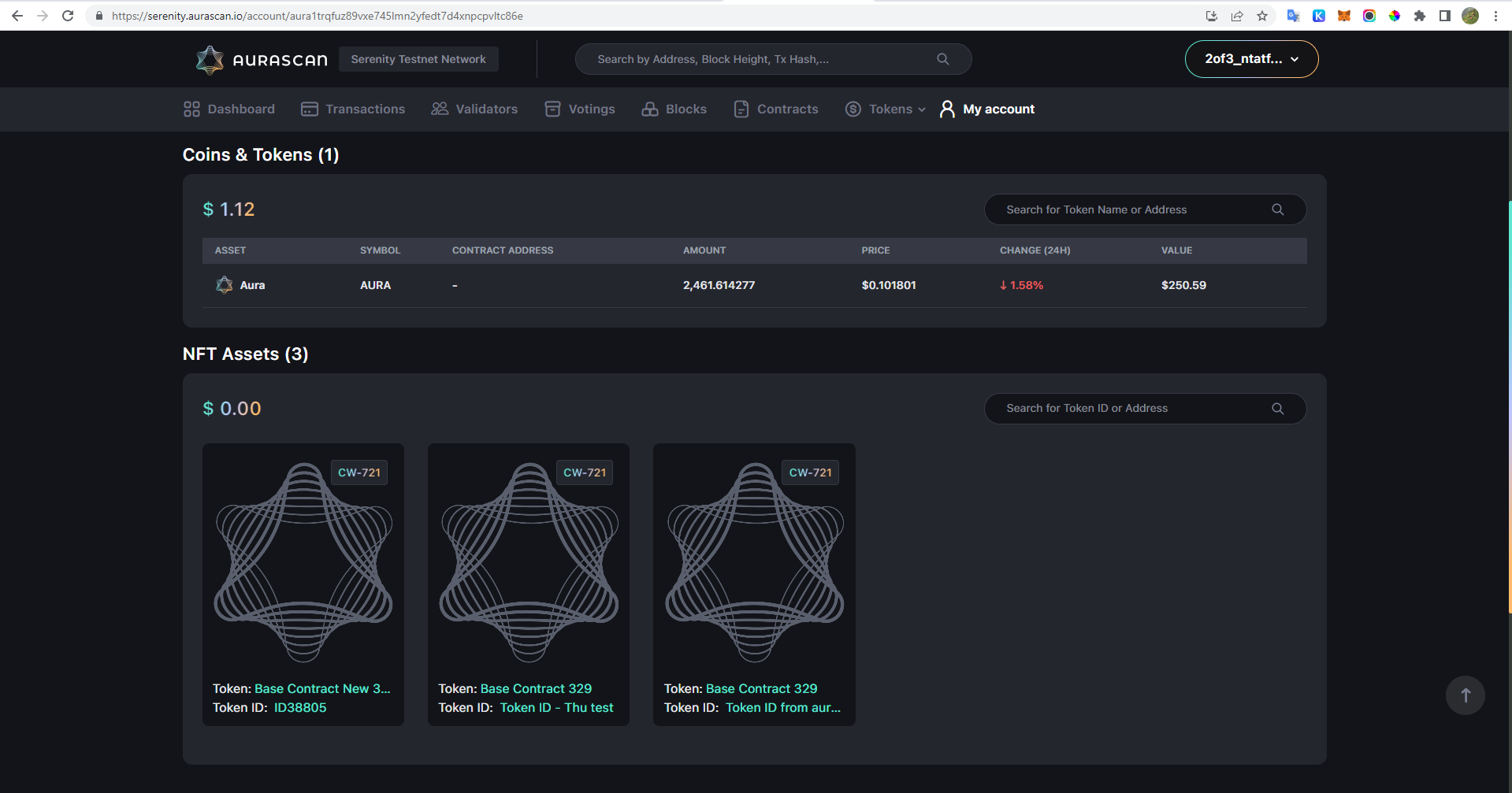 Aurascan Myaccount Display Incorrect Information At Coin And Tokens And Nft Assets Tables 
