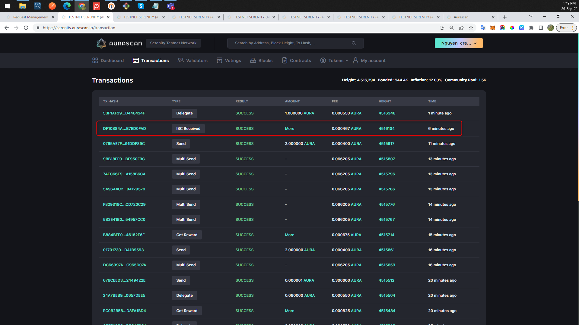 [Aurascan][Transactions][AccountDetails][IBCtransactions] Missing IBC receive transaction ...