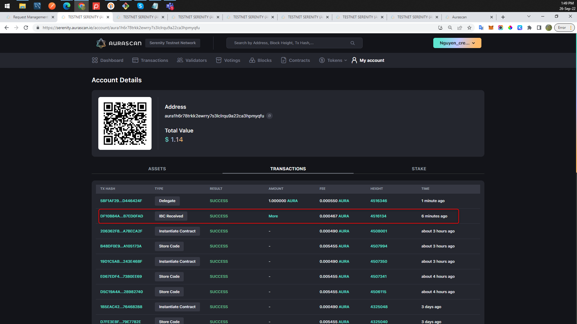 [Aurascan][Transactions][AccountDetails][IBCtransactions] Missing IBC receive transaction ...