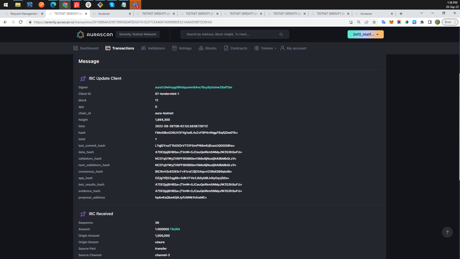 [Aurascan][Transactions][AccountDetails][IBCtransactions] Missing IBC receive transaction ...
