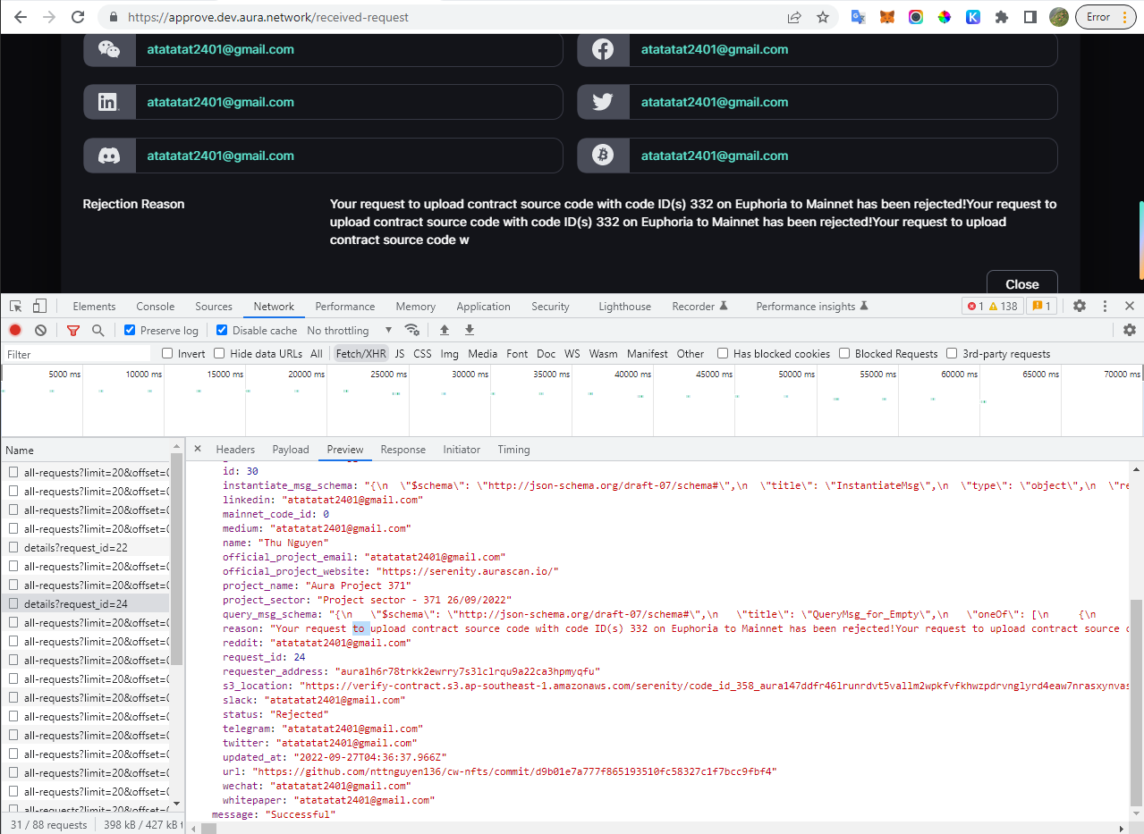 [Portal][ViewRequest] "Rejection Reason" display is not fully information · Issue #1071 · aura ...