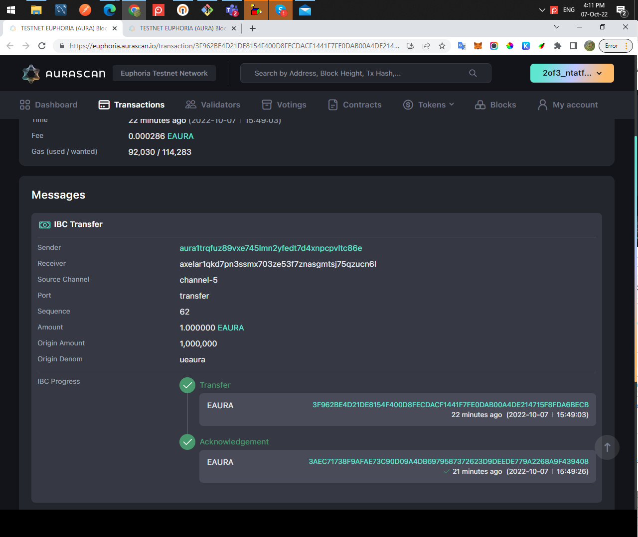 [Aurascan][Transactions][AccountDetails][IBCtransactions] Missing IBC receive transaction ...