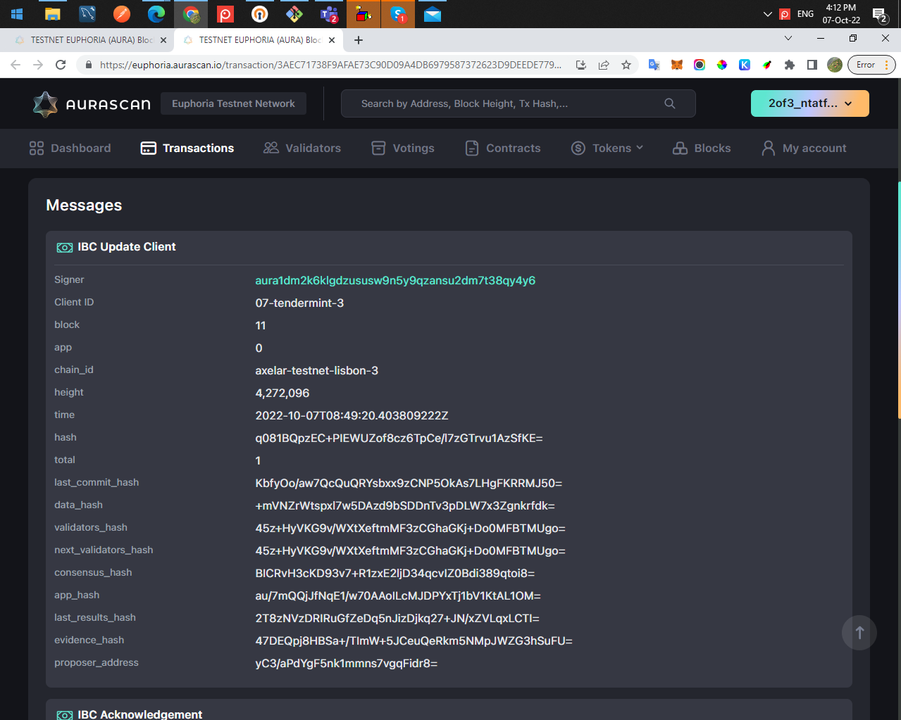 [Aurascan][Transactions][AccountDetails][IBCtransactions] Missing IBC receive transaction ...