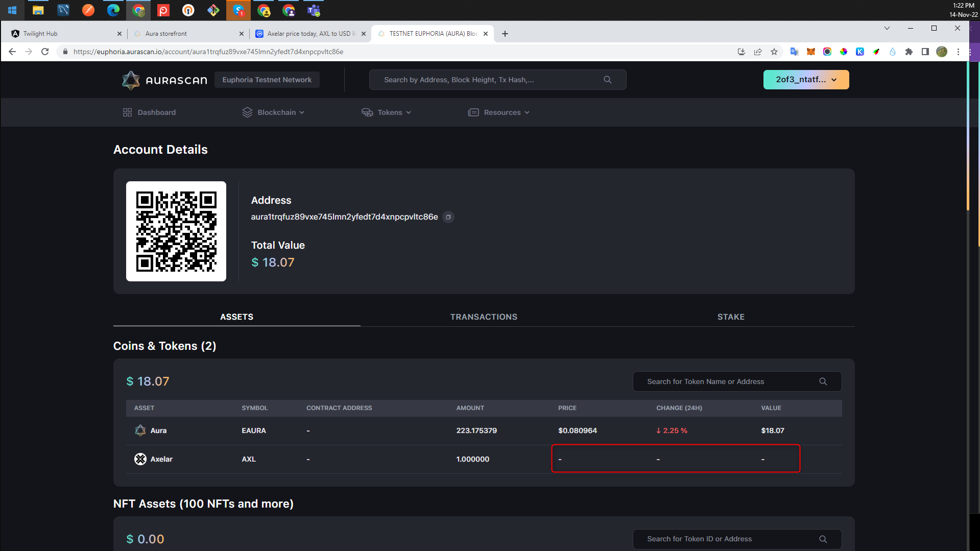 [Aurascan][AccountDetails] Display Price, Change (24H), Value of Tokens from IBC transfers ...
