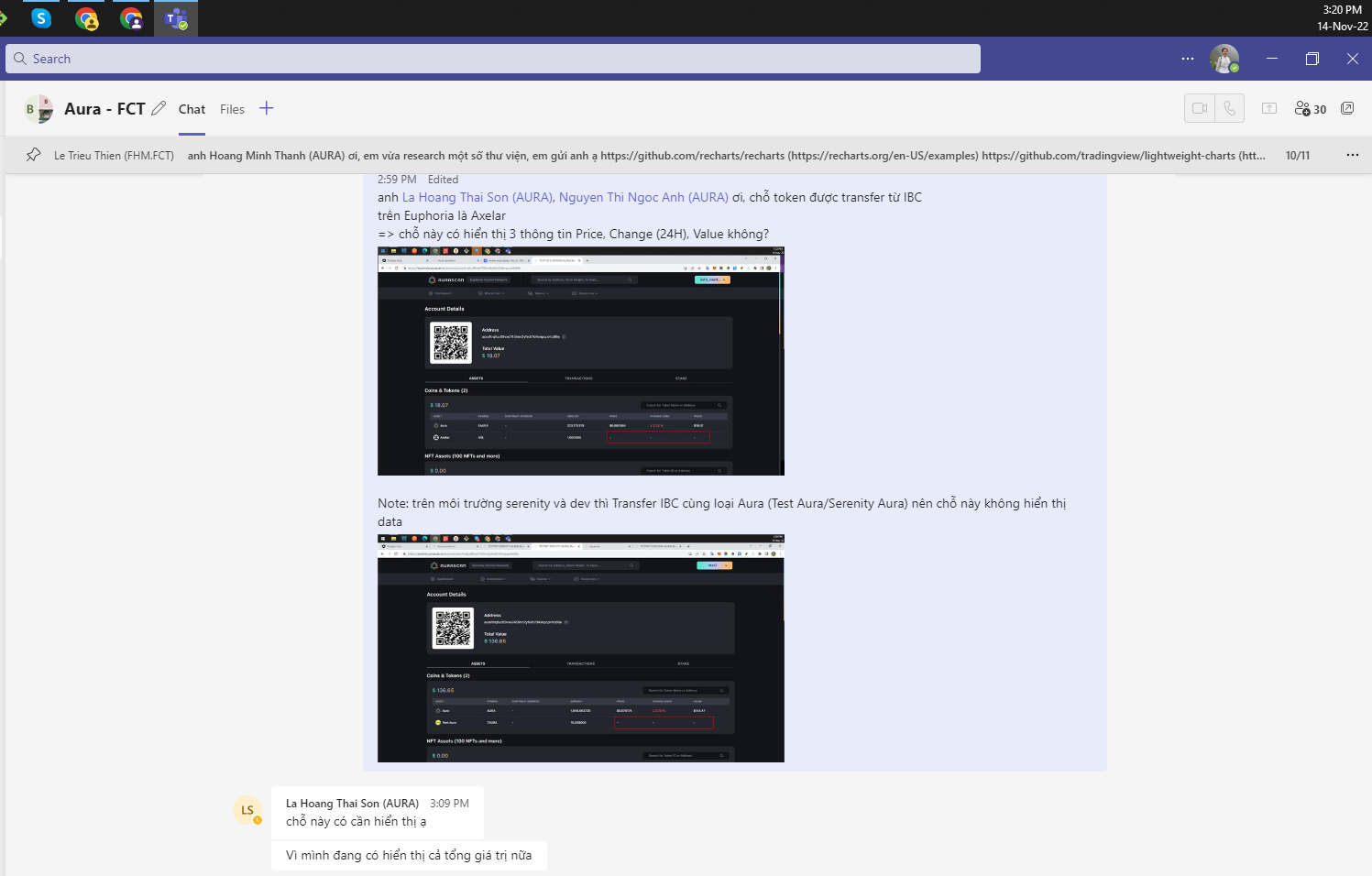 [Aurascan][AccountDetails] Display Price, Change (24H), Value of Tokens from IBC transfers ...
