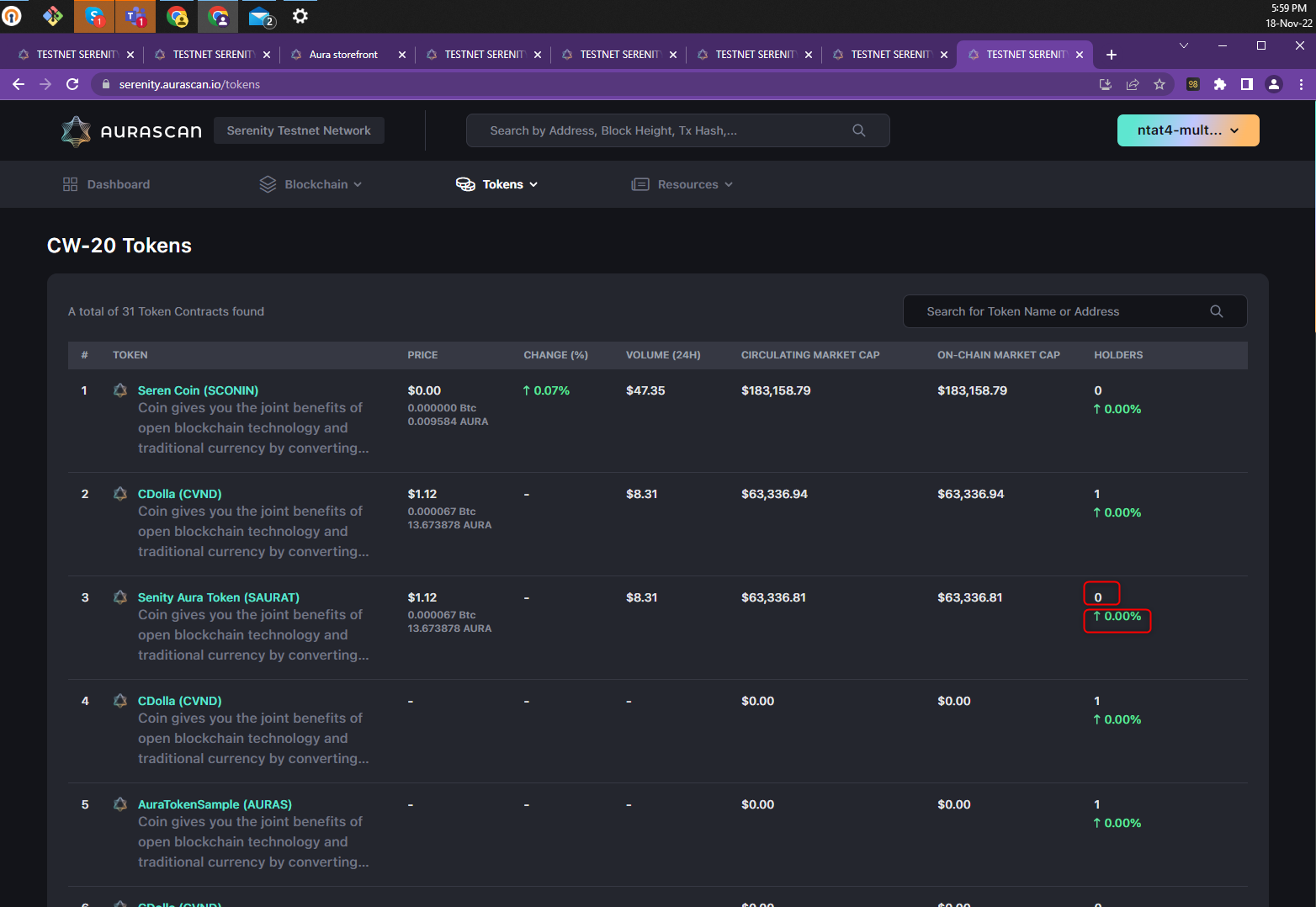 [Aurascan][CW-20Tokens] Not update Holders number and percent number of Holders · Issue #1284 ...